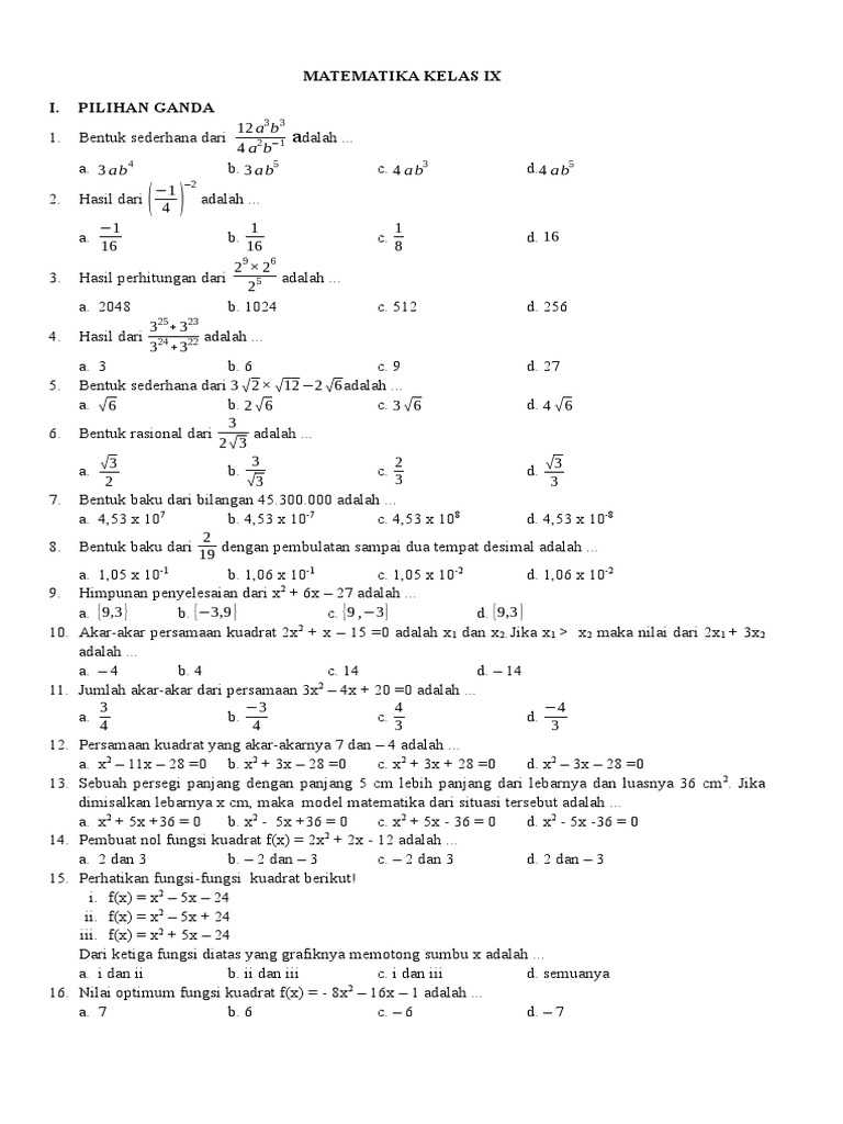 Matematika Kelas 9 | PDF