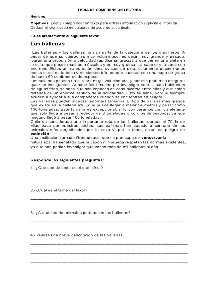 Comprensión Lectora: Ballenas y Conservación | PDF
