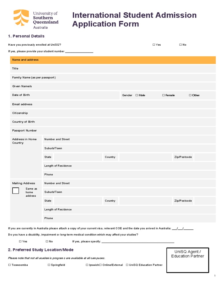 UniSQ International Application Form - Fillable | PDF | Cost Of Living ...
