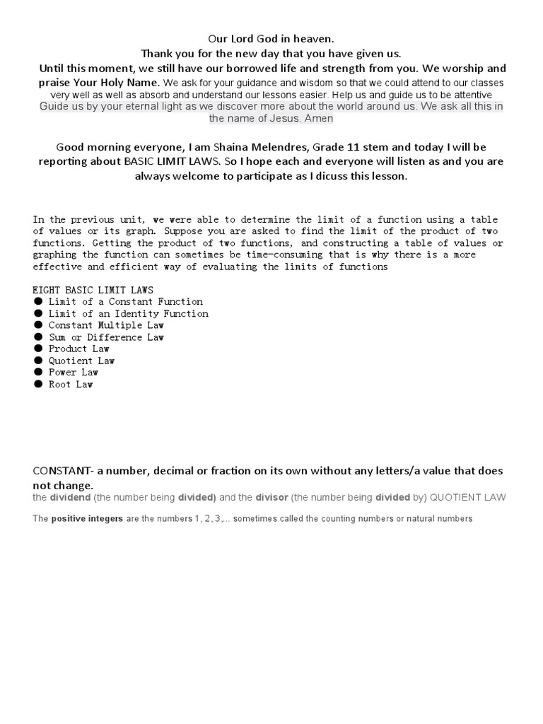 Basic Limit Laws | PDF