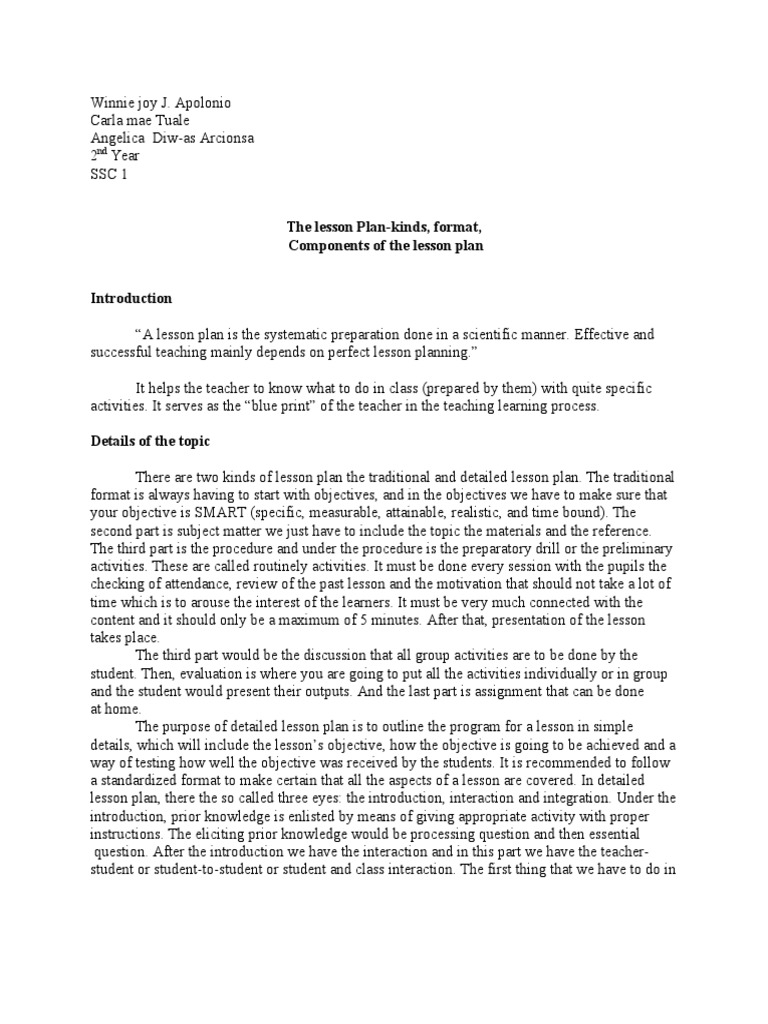 The Lesson Plan Kinds Formt Components of The Lesson Plan | PDF ...