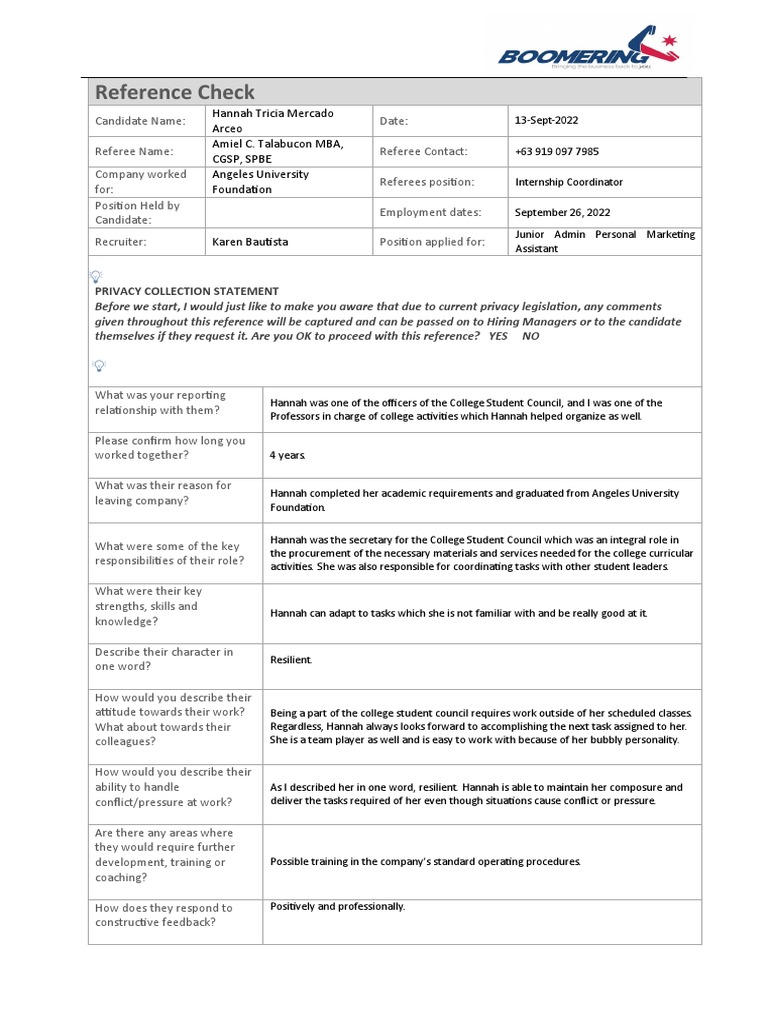 Background Check Questions Amiel C. Talabucon MBA CGSP SPBE | PDF ...