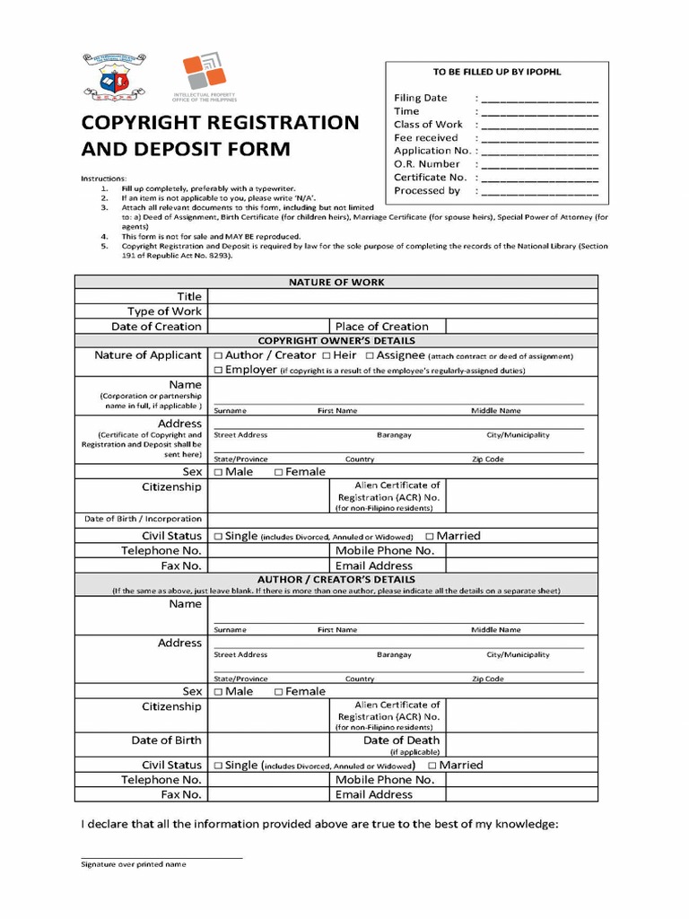 Copyright Form | PDF | Affidavit | Public Law