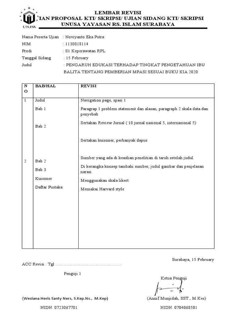 Lembar Revisi Ujian Proposal | PDF