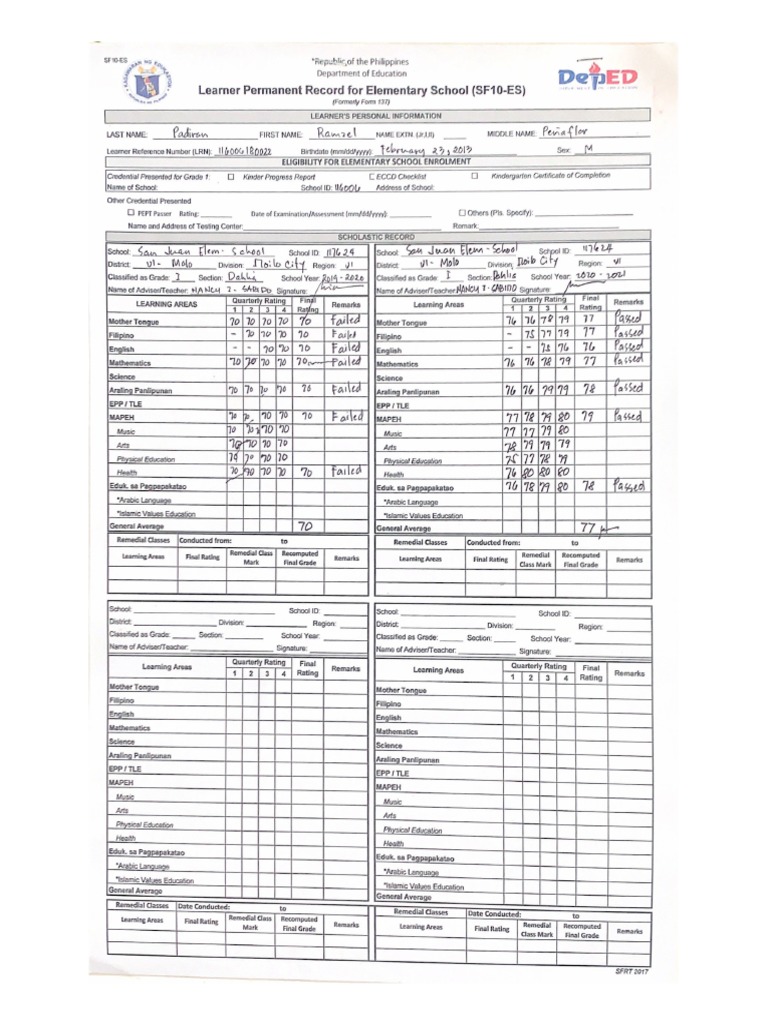 Learner Permanent Record For Elementary School (SF10-ES) | PDF