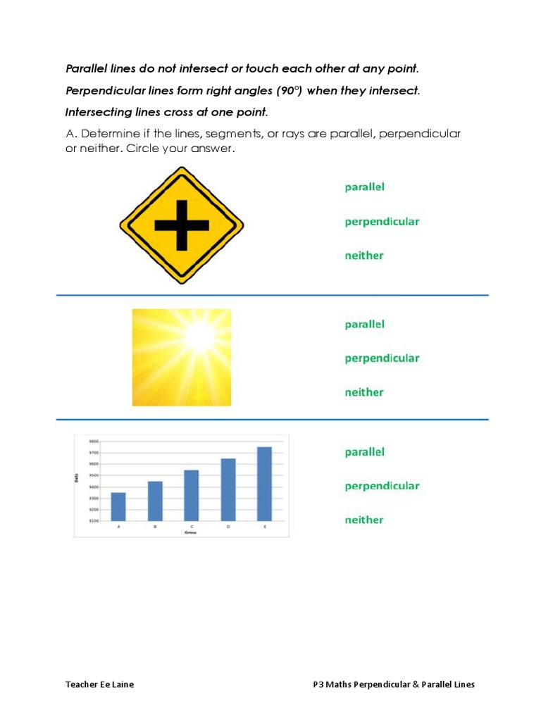 Perpendicular and Parallel Lines Worksheet 1 | PDF | Perpendicular | Angle