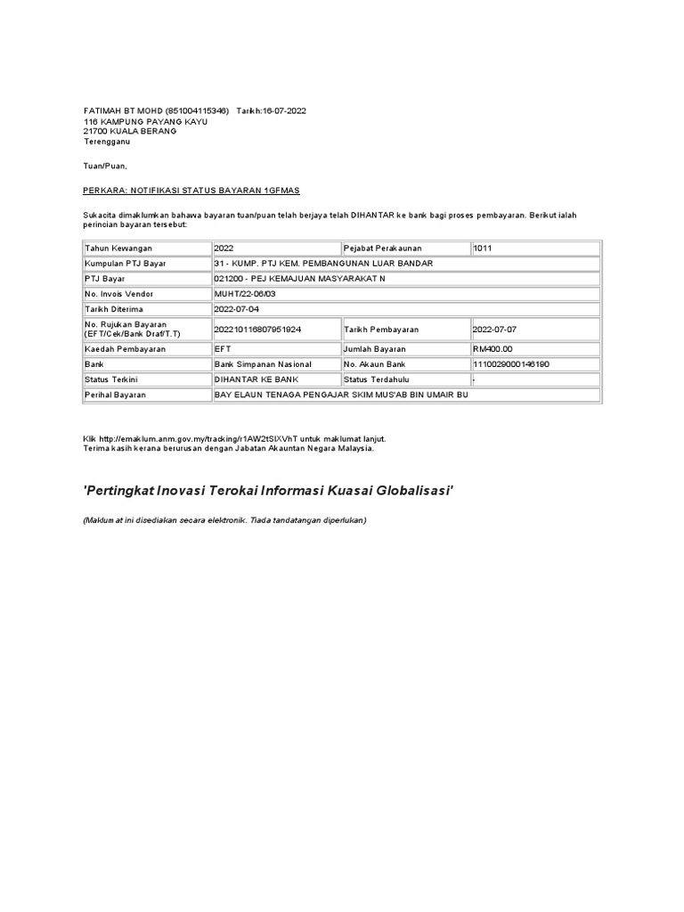 Notifikasi Bayaran iGFMAS | PDF