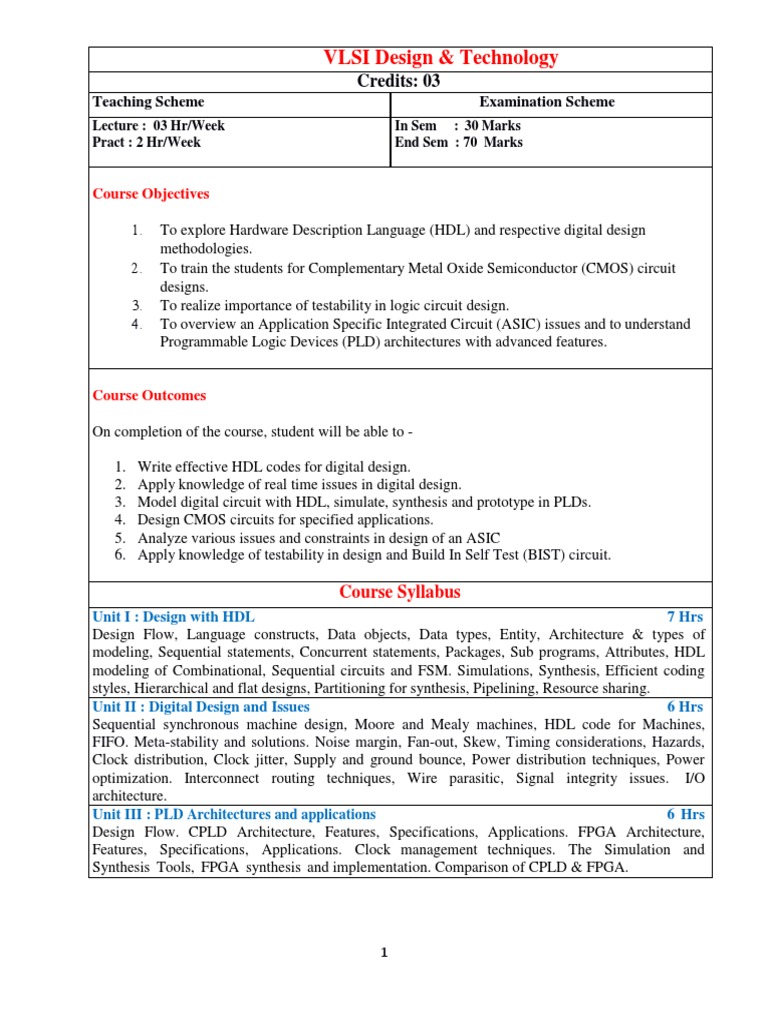 Proposed - BE E & TC 2019 - VLSI Syllabus | PDF | Hardware Description Language | Cmos