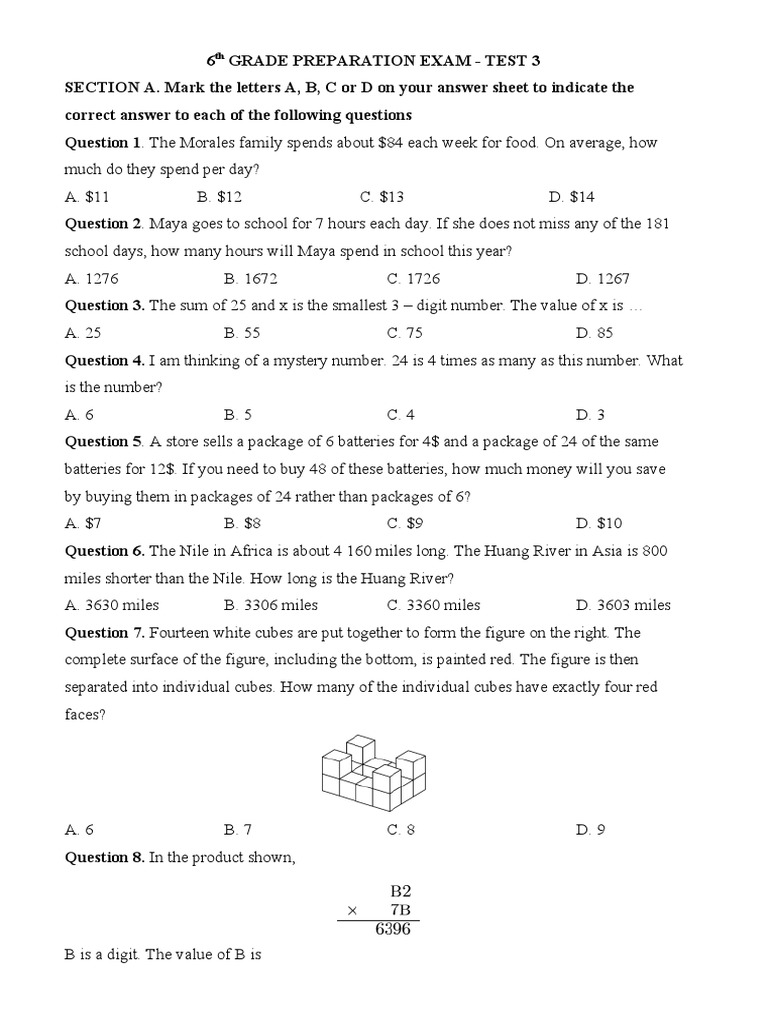 6th GRADE PREPARATION EXAM | PDF