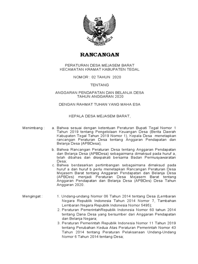 Perdes Rancangan APBDes 2020 | PDF