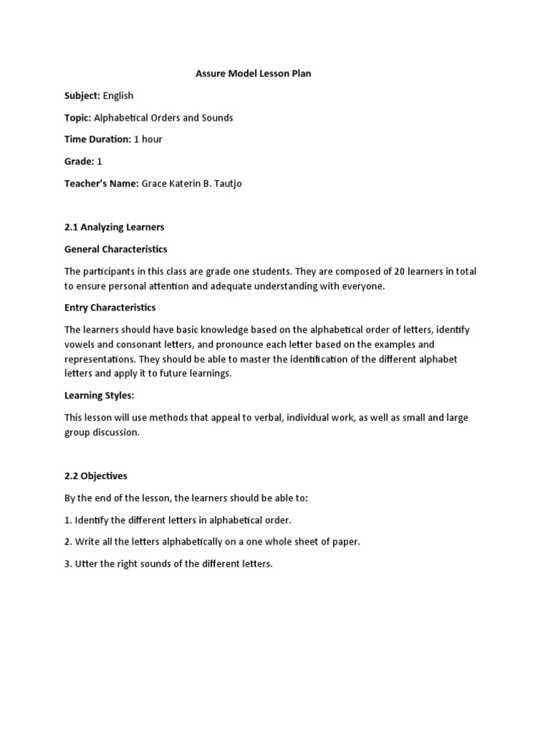 Assure Model Lesson Plan | PDF | Learning | Teachers