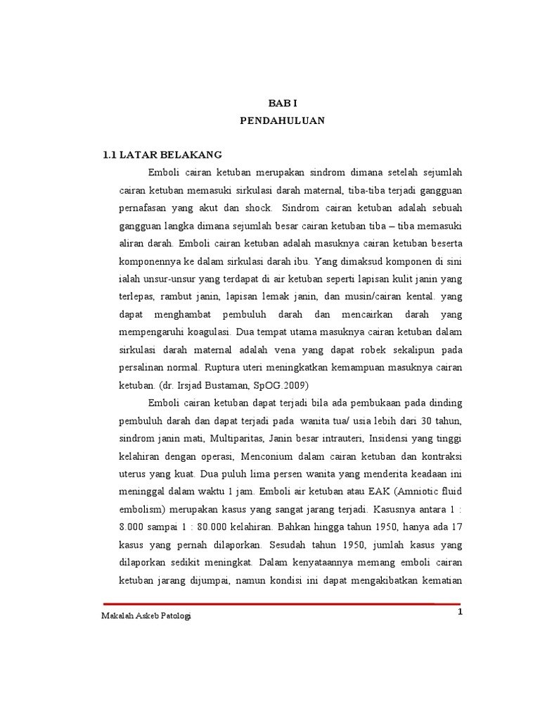 Makalah Askeb Patologi (Emboli Cairan Ketuban) | PDF | Sains & Matematika