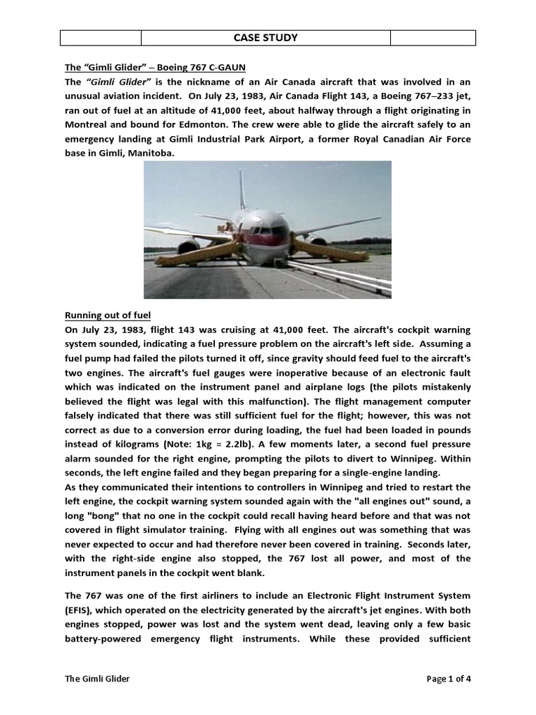 Case Study Gimli Glider Student | PDF | Aircraft | Transport