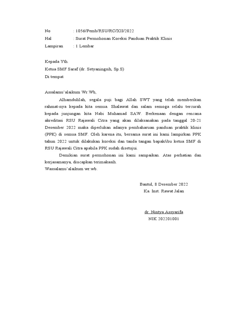 Surat Permohonan Koreksi PPK | PDF