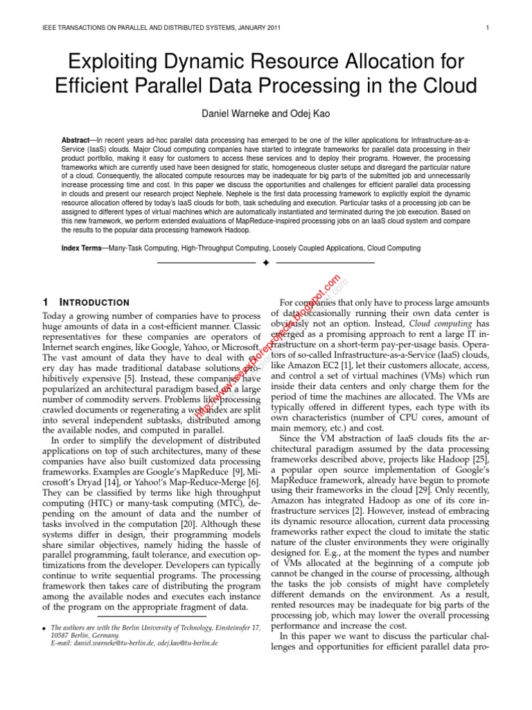 Exploiting Dynamic Resource Allocation For Efficient Parallel Data Processing in The Cloud | PDF ...