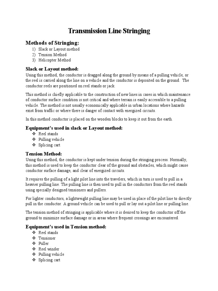 Transmission Line Stringing Guide | PDF | Electricity | Manufactured Goods