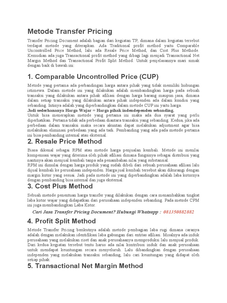 Metode Transfer Pricing | PDF