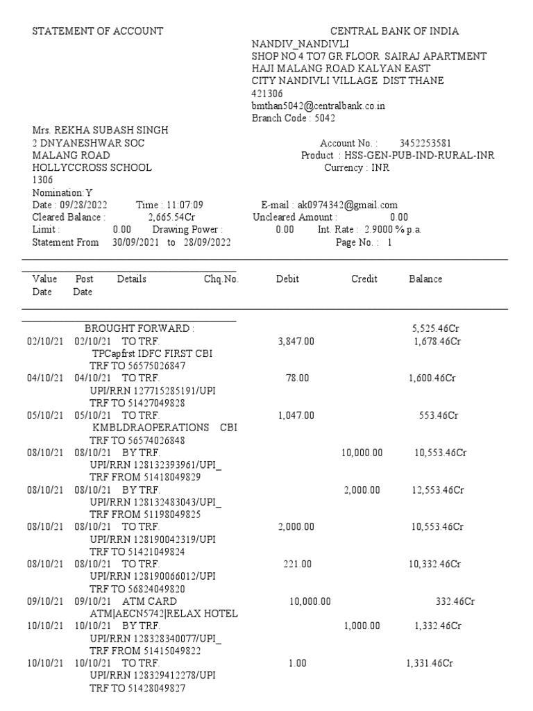 Bank Statement | PDF | Debits And Credits | Debit Card