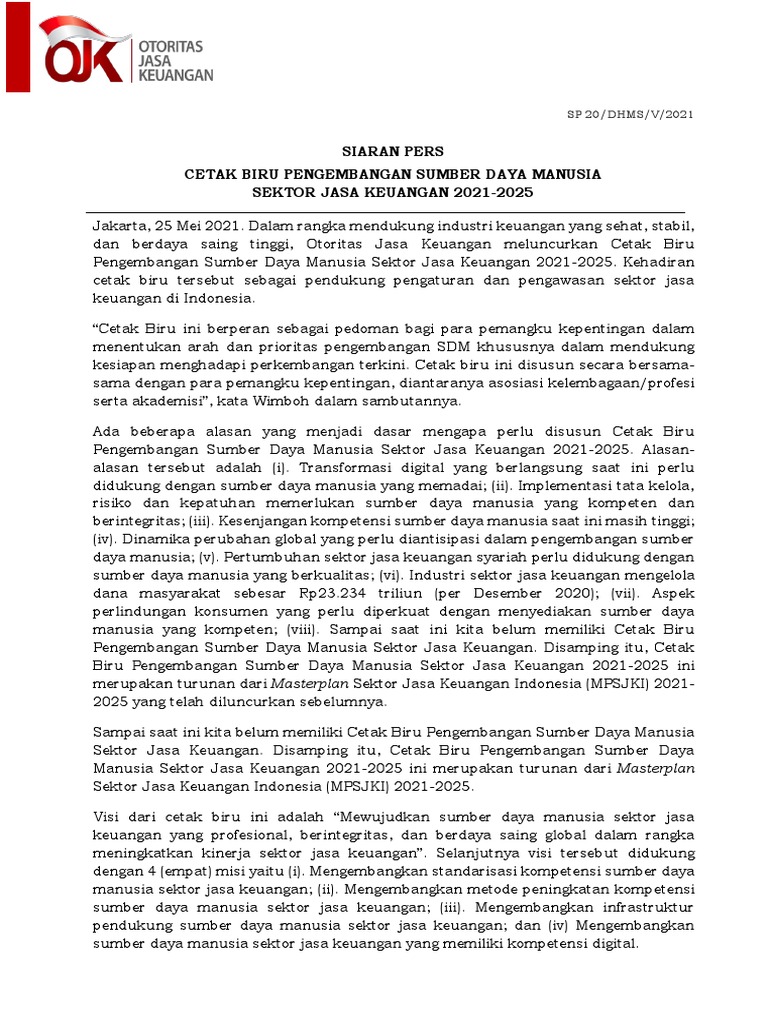 SP - Cetak Biru Pengembangan Sumber Daya Manusia Sektor Jasa Keuangan 2021-2025 | PDF | Bisnis ...