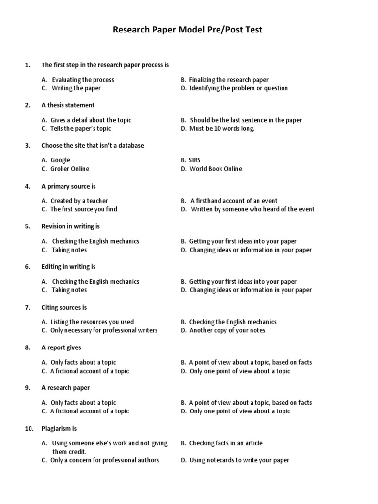 Research Process Pre - Post Test | PDF