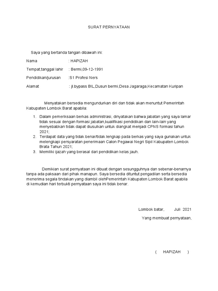 Surat Pernyataan Mengundurkan Diri | PDF | Hukum