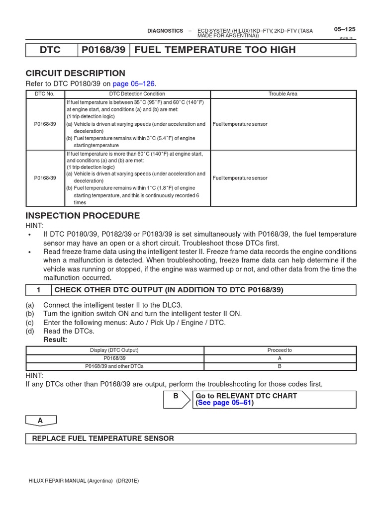 DTC P0168/39 Fuel Temperature Too High: Circuit Description | PDF ...