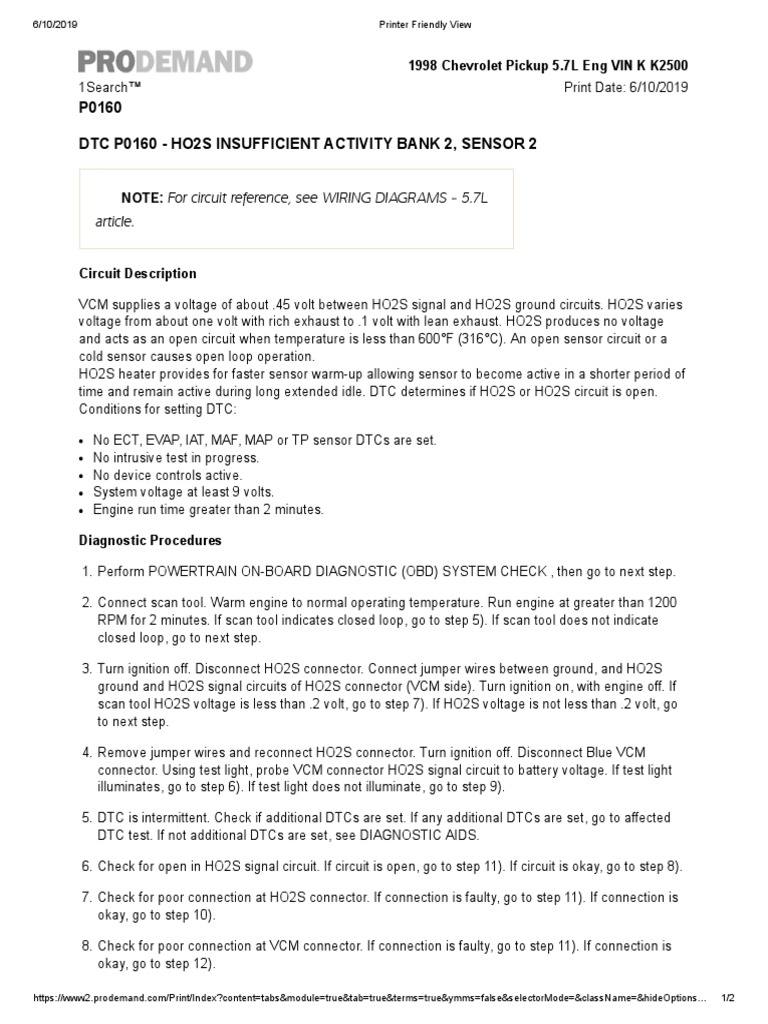 Article.: P0160 DTC P0160 - Ho2S Insufficient Activity Bank 2, Sensor 2 ...