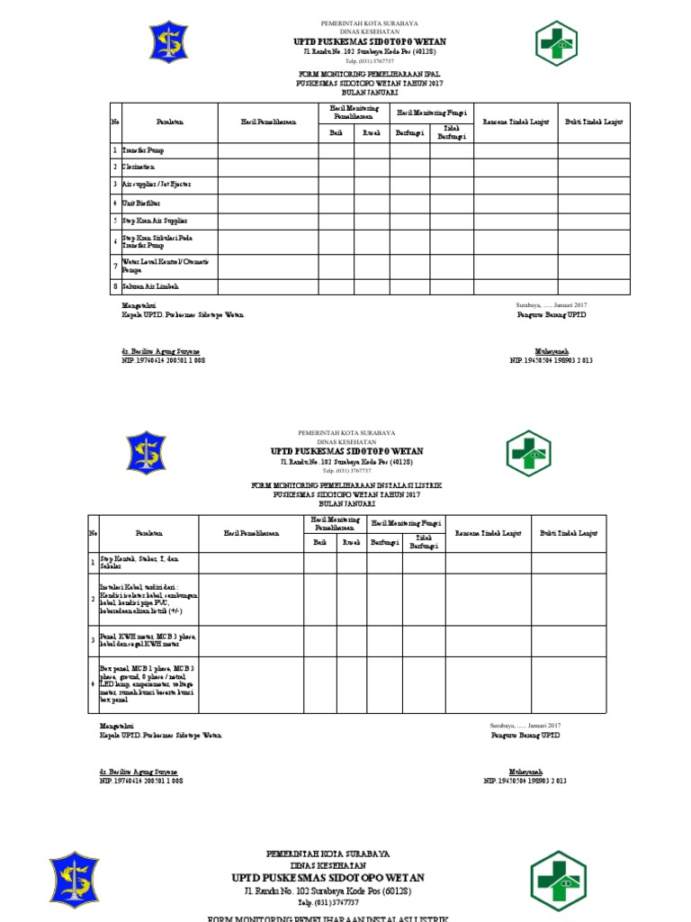 Form Monitoring Pemeliharaan Ipal, Listrik, Ab, Apar (Belum Edit) | PDF