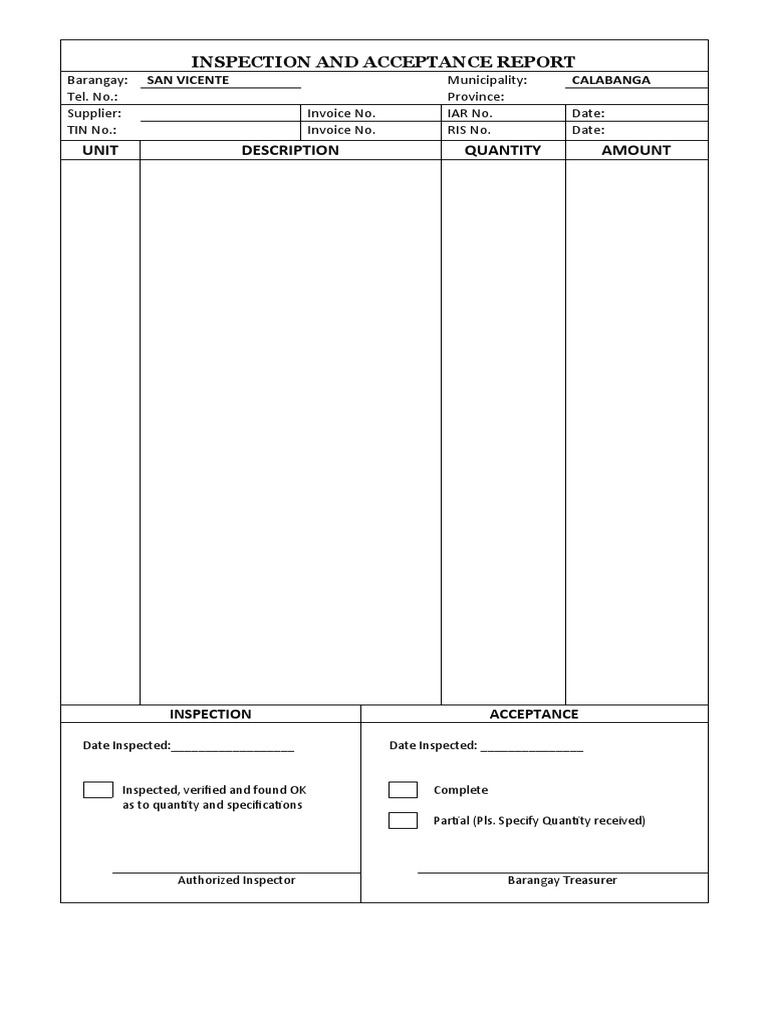 Inspection and Acceptance Report | PDF