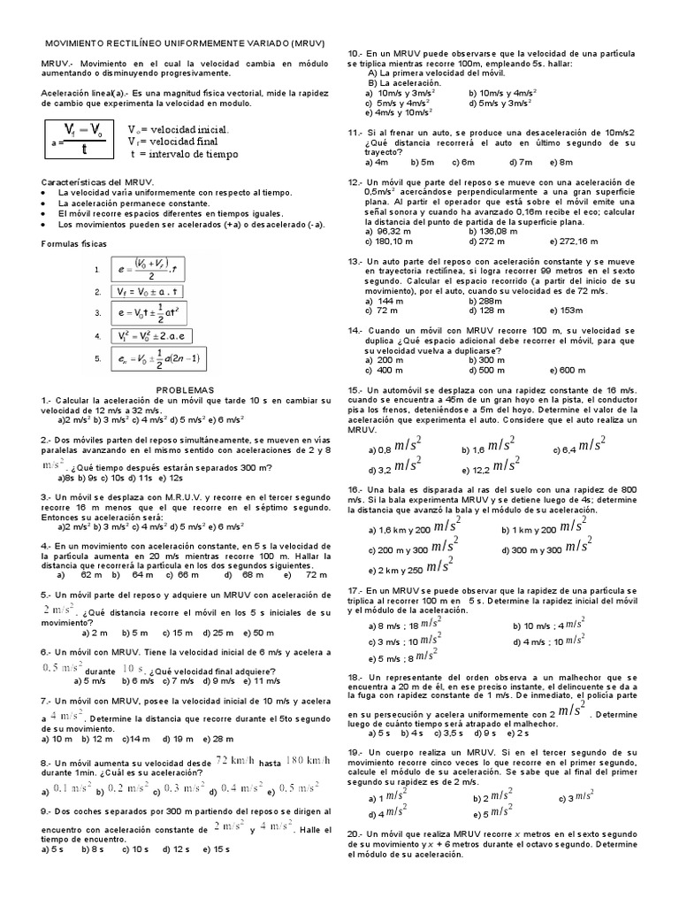 Movimiento Rectilíneo Uniformemente Variado | PDF | Velocidad | Aceleración