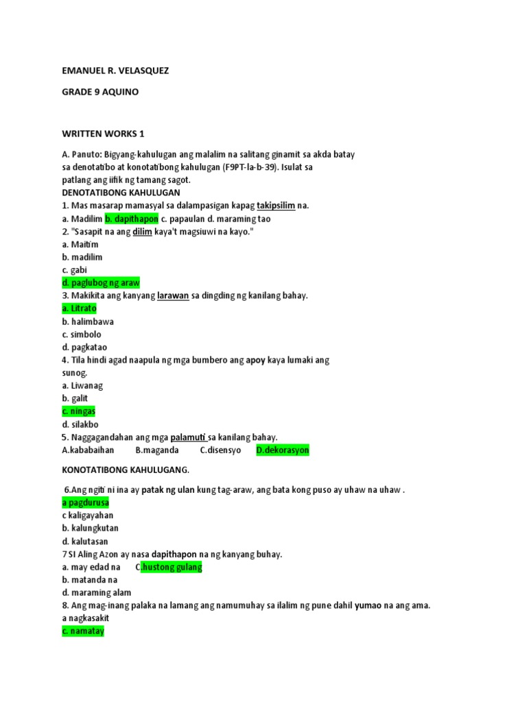 Filipino Written Task 1-2 | PDF