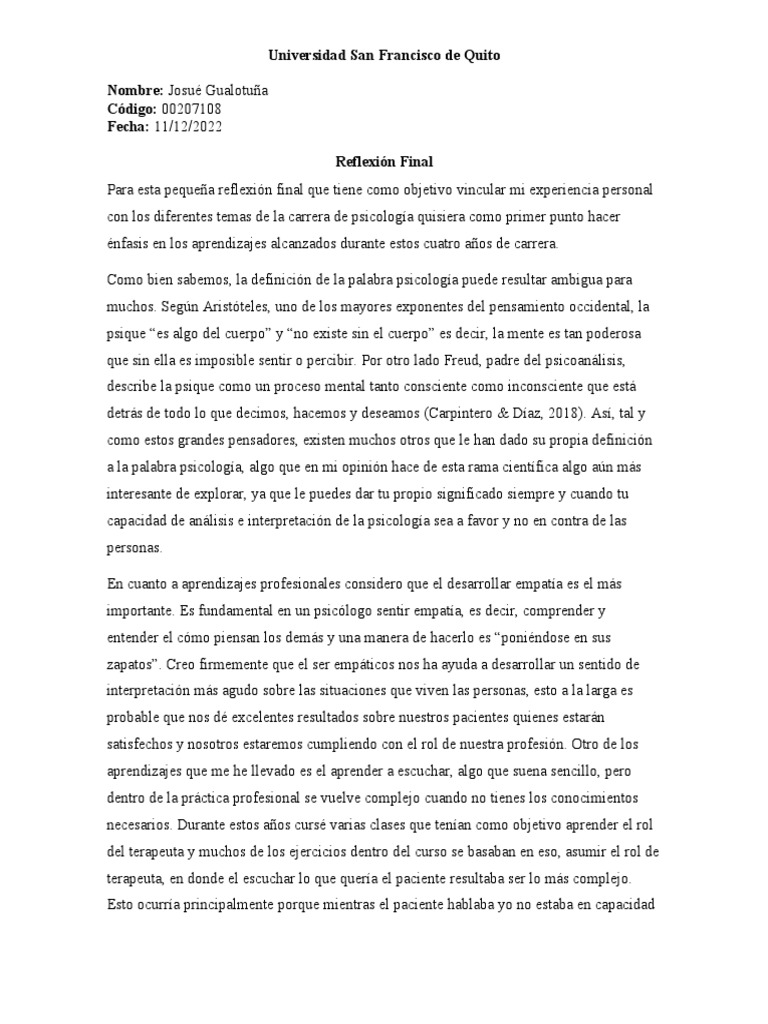 Reflexión Final | PDF | Sicología | Mente