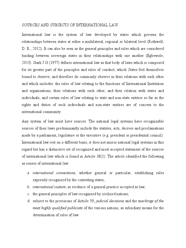 Sources and Subjects of International Law | PDF | International Law | Treaty