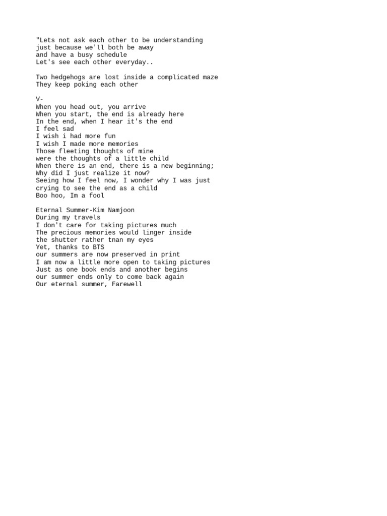 BTS Korea Summer Package Poem | PDF