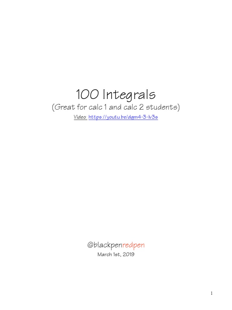 100 Integrals | PDF