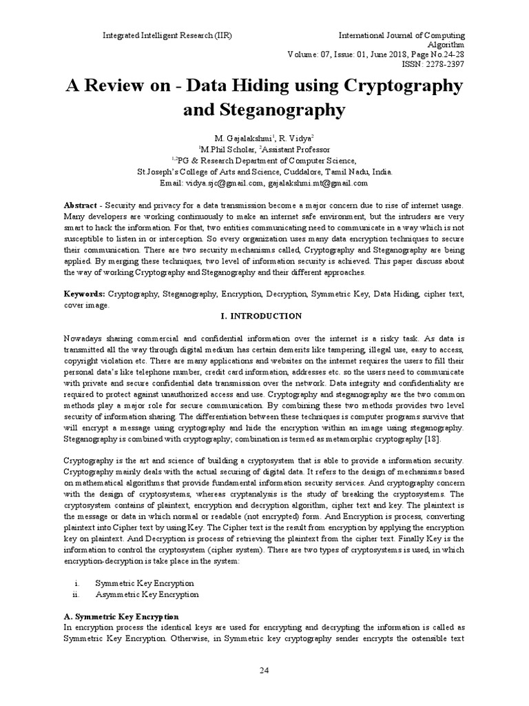 A Review On Data Hiding Using Cryptography And Steganography Pdf