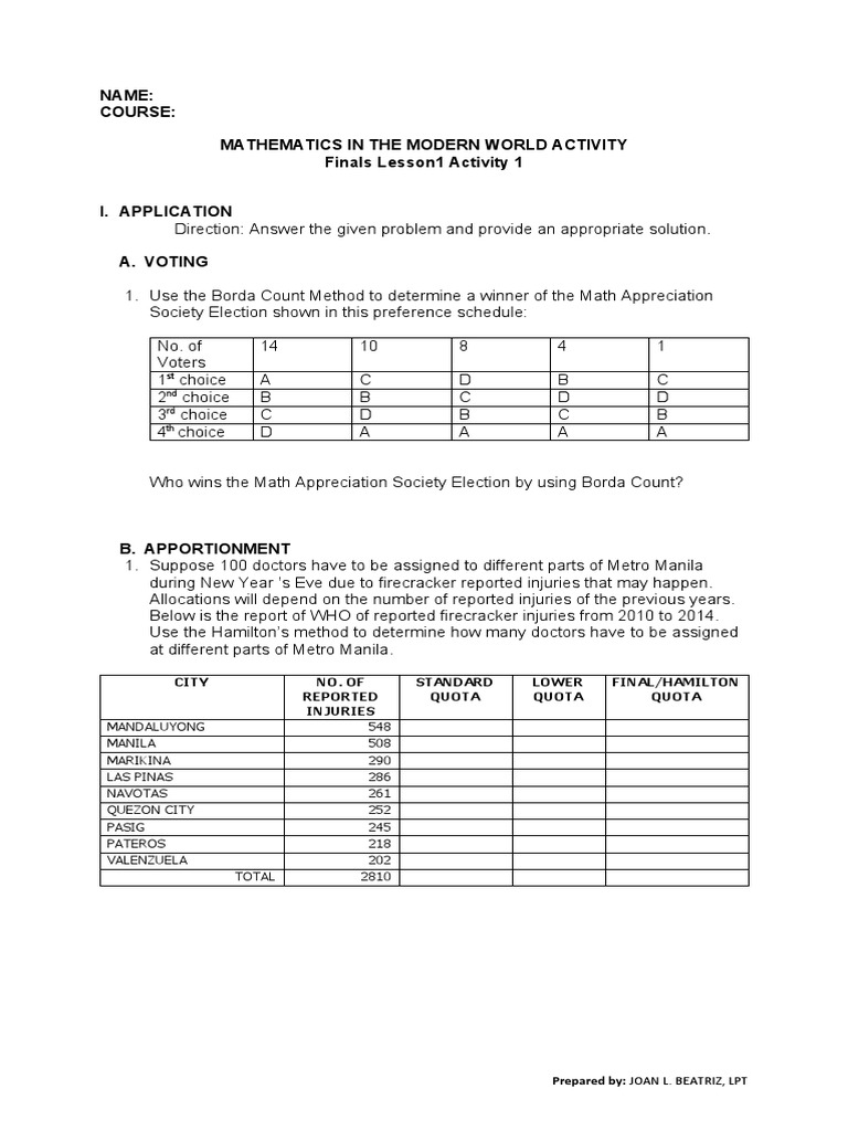 Finals Lesson 1 Activity | PDF