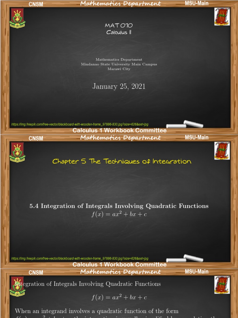 Integration of Integrals Involving Quadratic Functions | PDF | Integral | Quadratic Equation