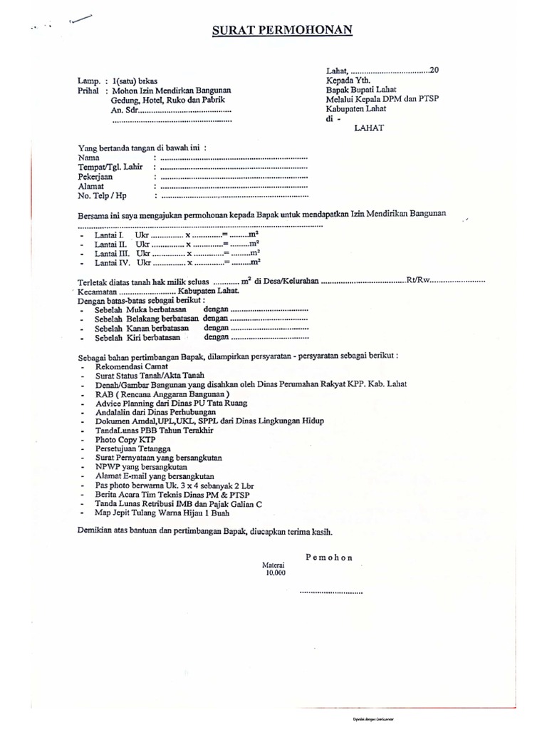 Surat Permohonan Imb Lahat | PDF