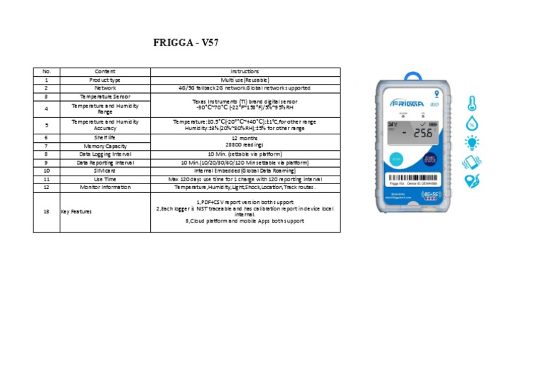 Comprehensive Specifications and Features of the FRIGGA - V57 Multi-Use Temperature and Humidity ...