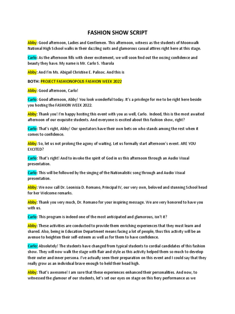 Fashion Show Script | PDF