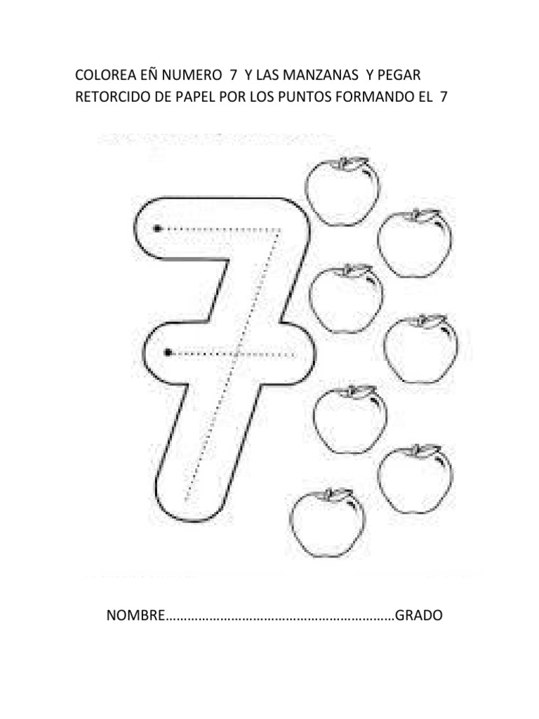 Colorea Eñ Numero 7 y Las Manzanas y Pegar Retorcido de Papel Por Los ...