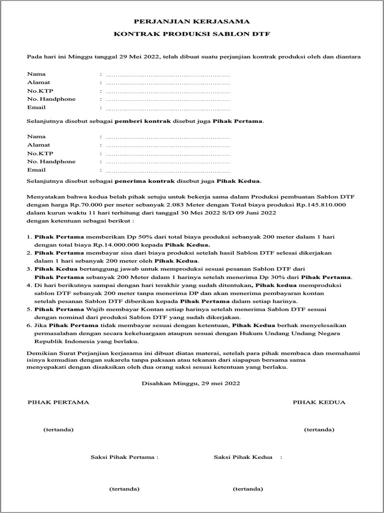MOU Sablon DTF Fix | PDF | Hukum