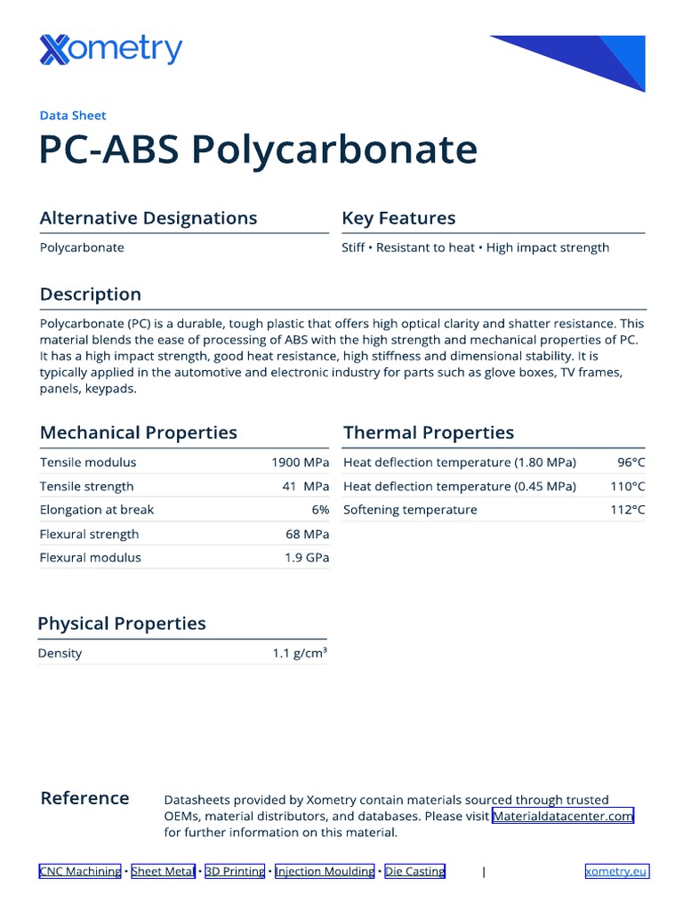 PC-ABS Material Properties Overview | PDF | Technology & Engineering