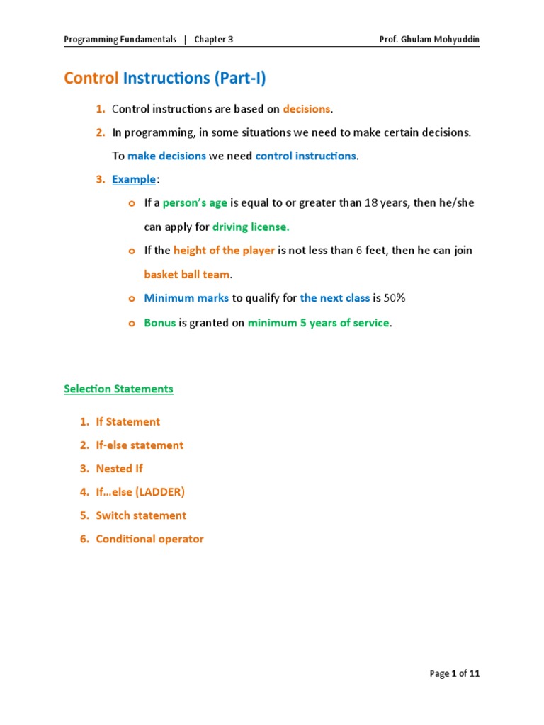 Chapter3 Control Instructions | PDF | Software Engineering | Computer ...
