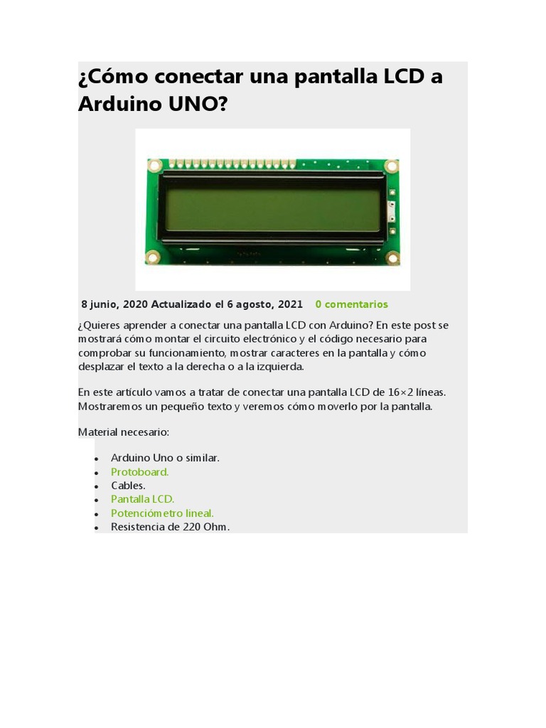 Cómo Conectar Una Pantalla LCD A Arduino UNO | PDF | Resistor | Arduino