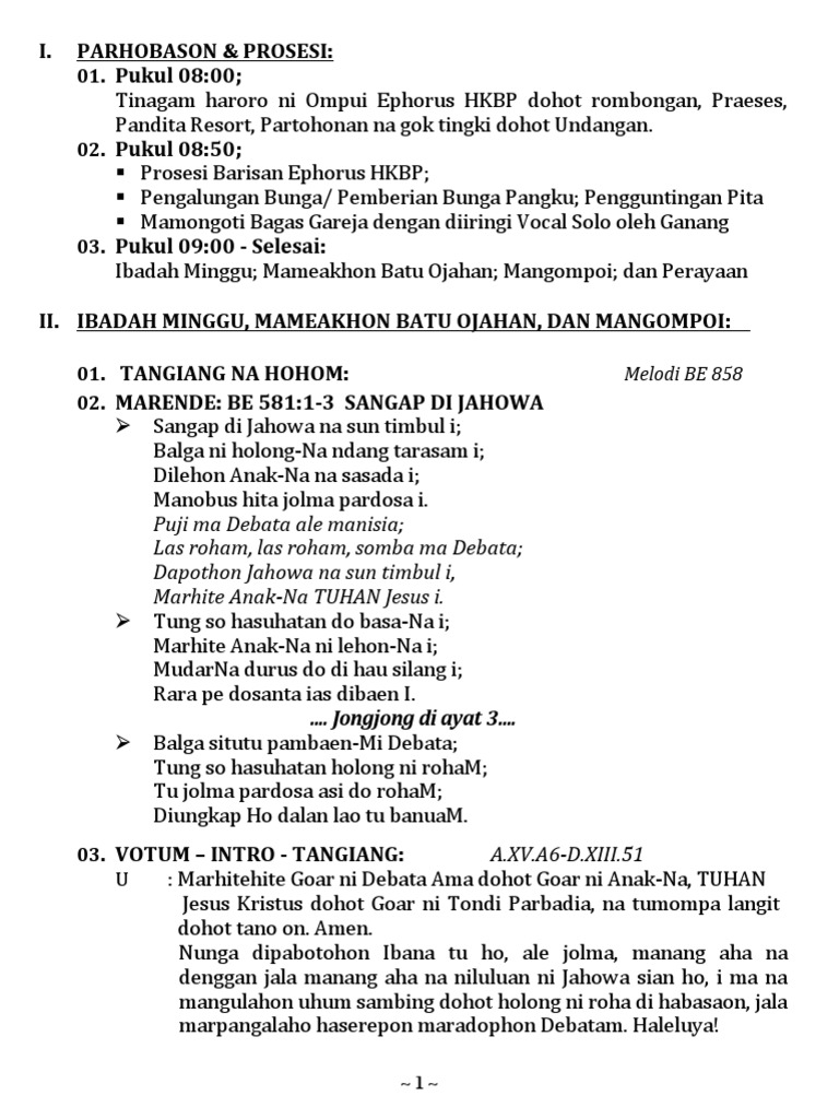 Tangiang Ibadah Minggu HKBP Yogyakarta | PDF