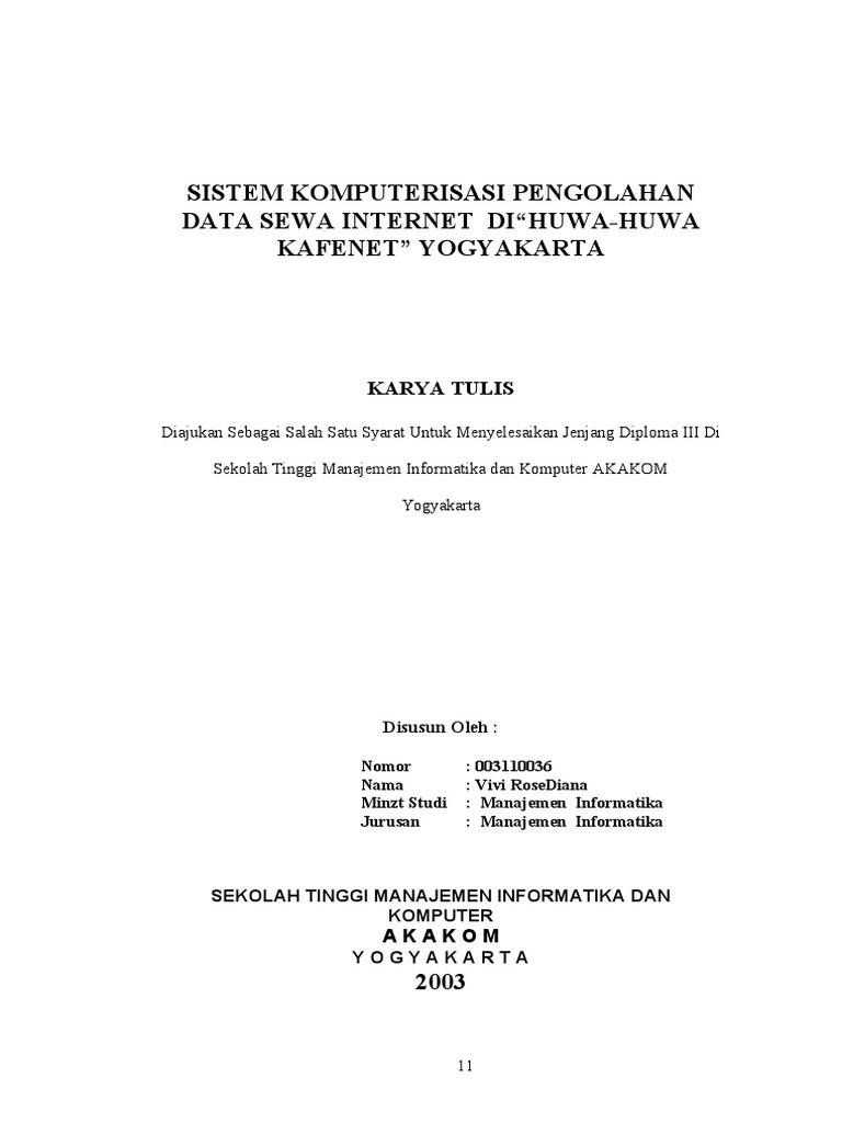 Sistem Komputerisasi Pengolahan Data SEWA WARNET DI HUWA | PDF