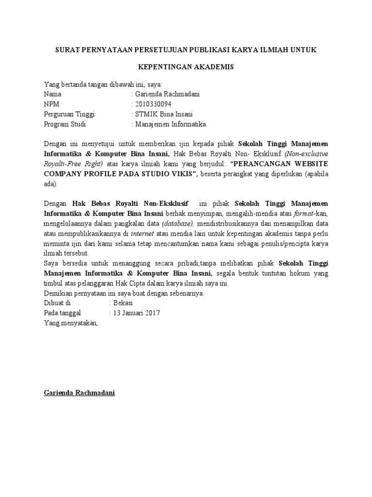 4 Surat Pernyataan Persetujuan Publikasi Karya Ilmiah Untuk Kepentingan ...