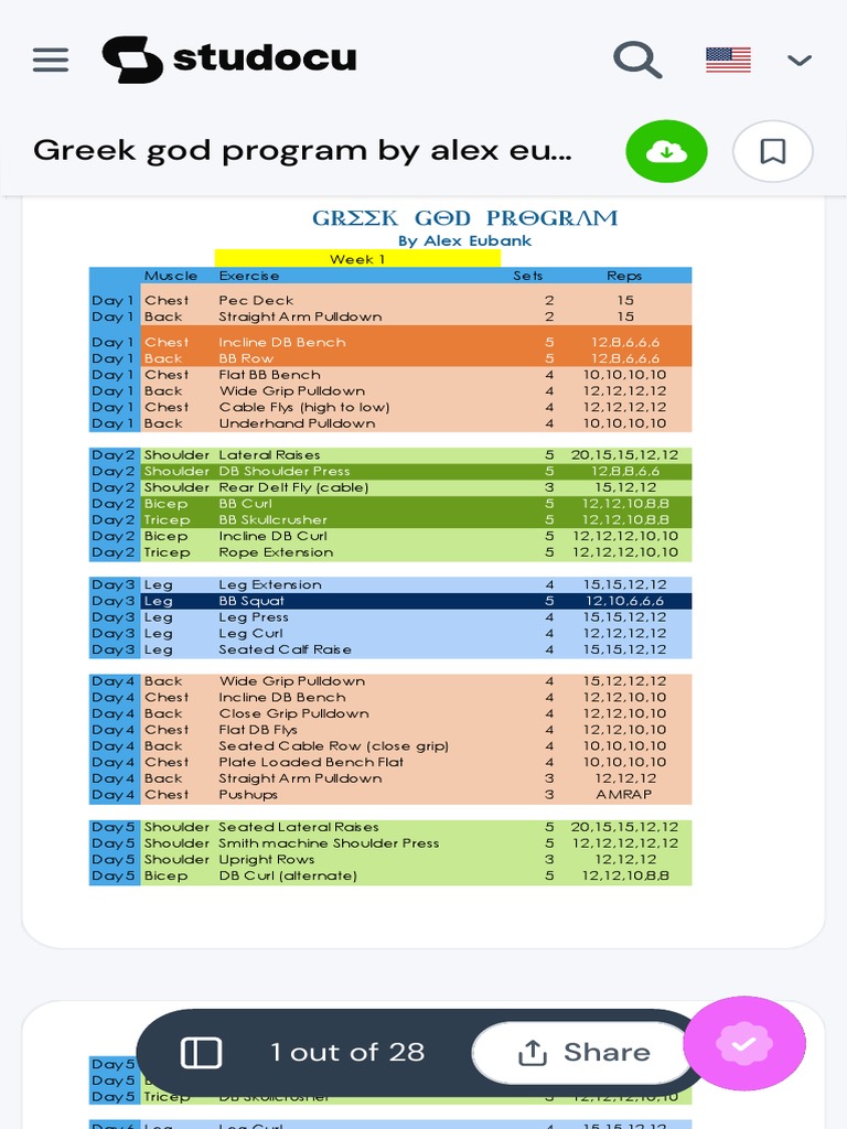 Greek God Program by Alex Eubank PDF Free - Muscle Exercise Sets Reps GreeK God Program Day 6 ...